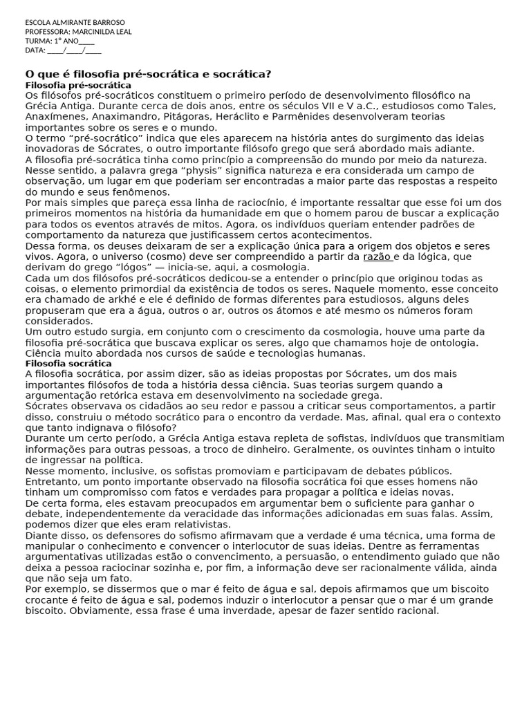 Filosofia Socratica 1º Ano B 12 de Dezembro | PDF | Sócrates