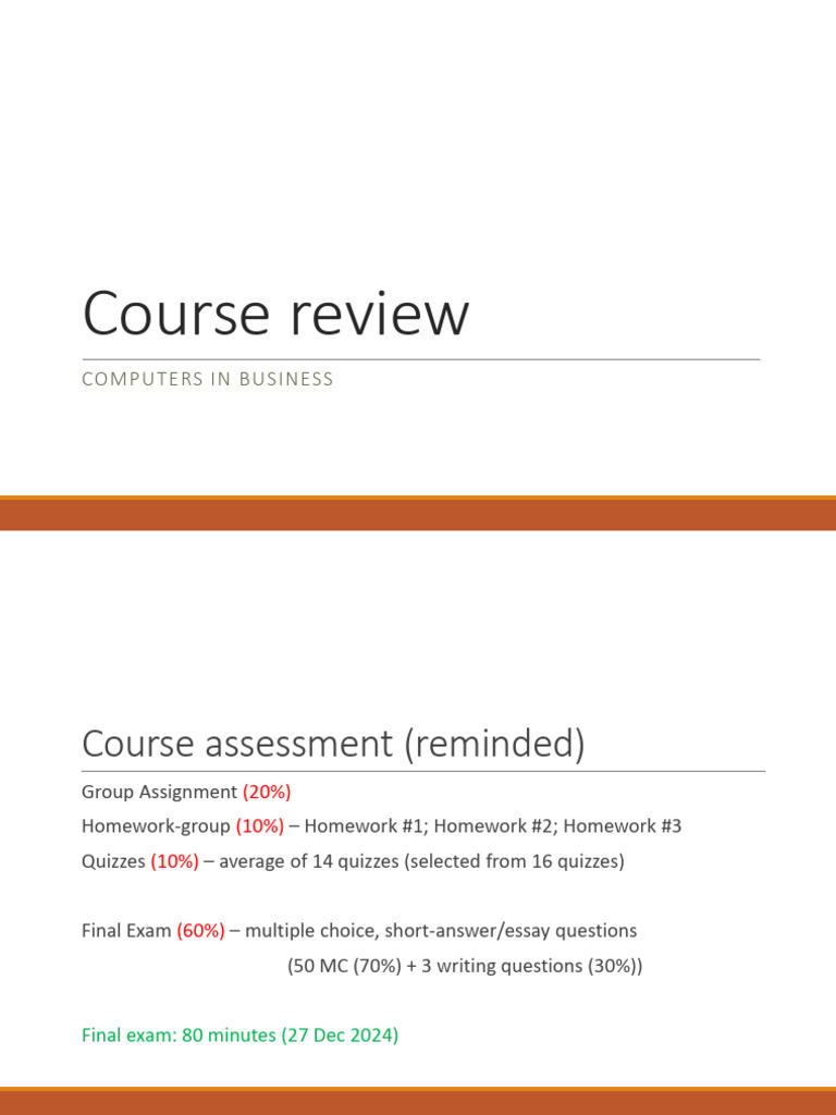 IM1011 Sem241 Topic 08 Course review | PDF | Databases | Microsoft Excel