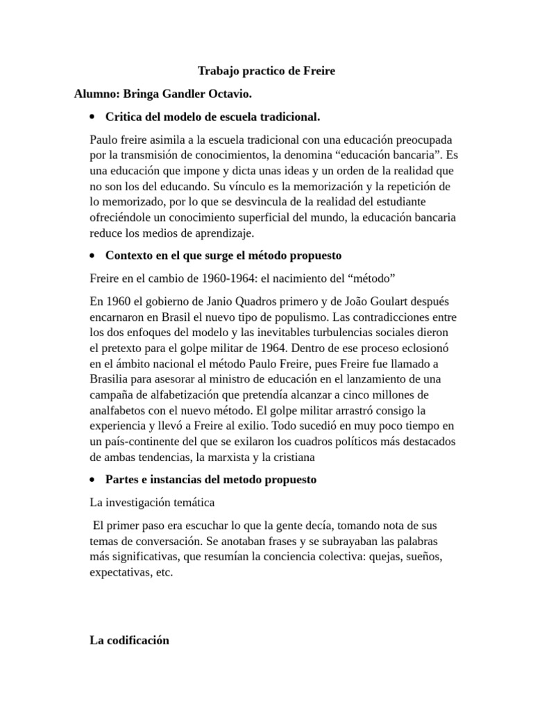 BRINGA - Freire (Corregido) | PDF | Enseñando