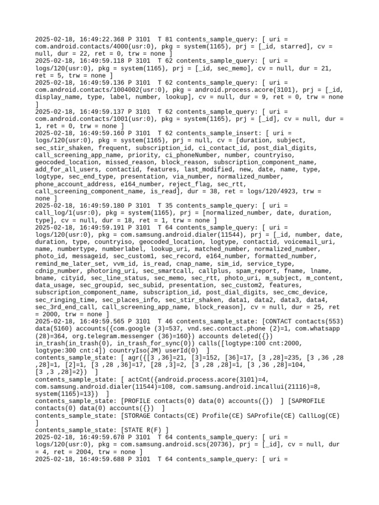 Android Contacts and Logs Queries | PDF