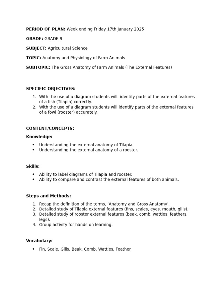 Lesson Plan Week 3 (Grade 9) | PDF | Anatomy | Learning