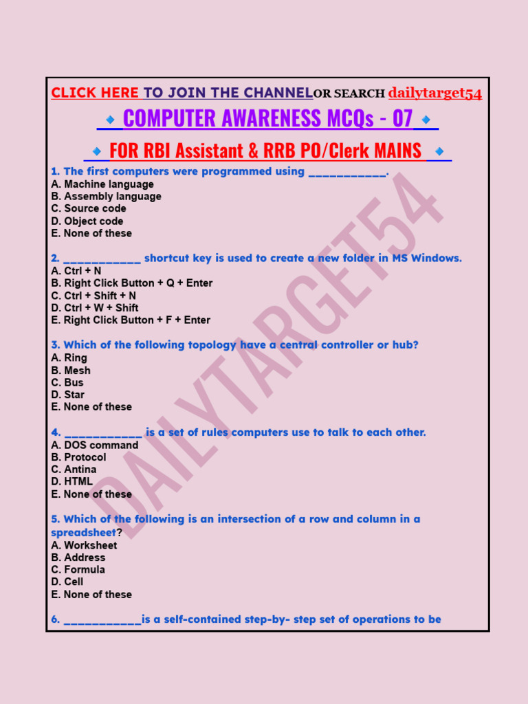 Computer Awareness MCQs - 07 (By Dailytarget54) | PDF | Electronic Data Interchange | World Wide Web