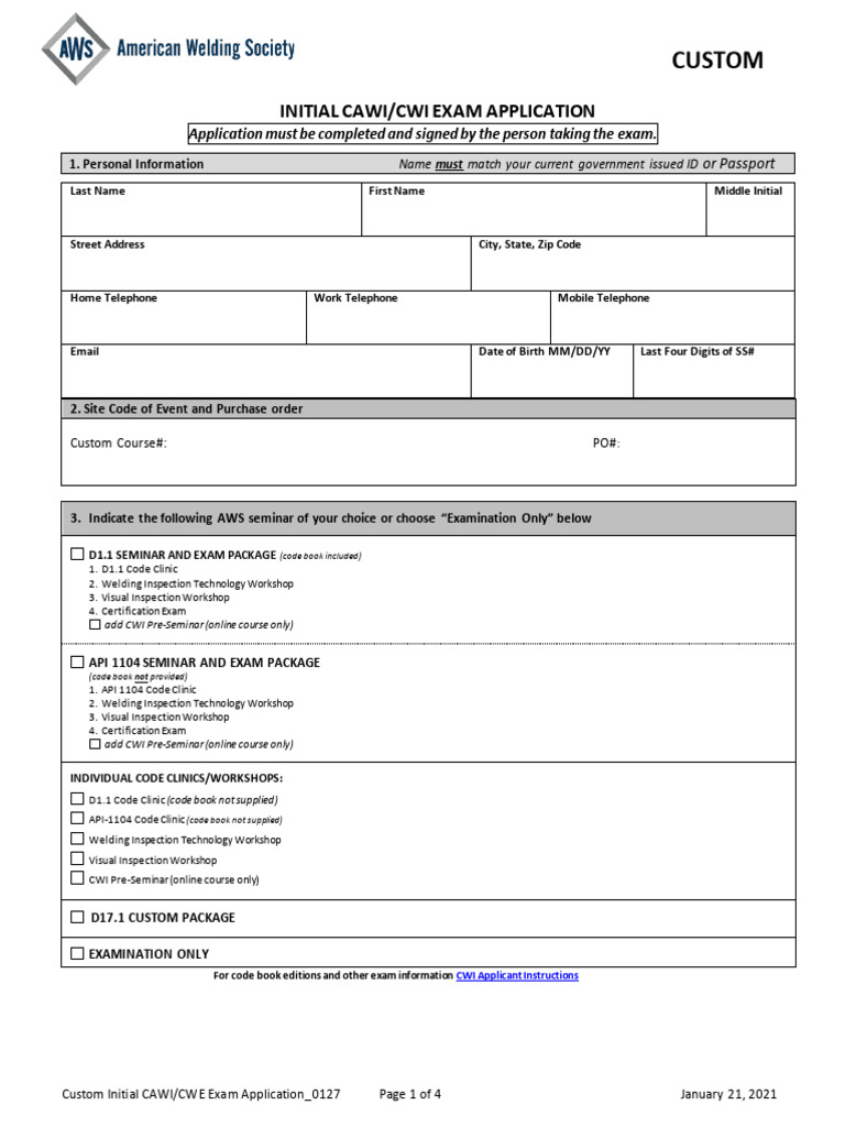 2024 Custom CWI Seminar and Exam Application | PDF | Welding | Construction