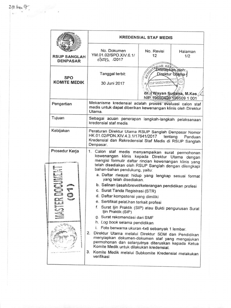 Spo Kredensial Staf Medis | PDF