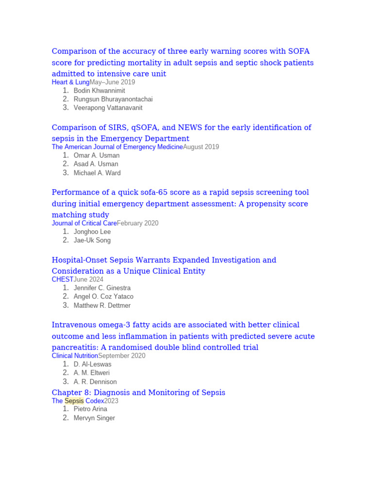 Early Warning Scores for Sepsis Mortality | PDF | Sepsis | Intensive ...