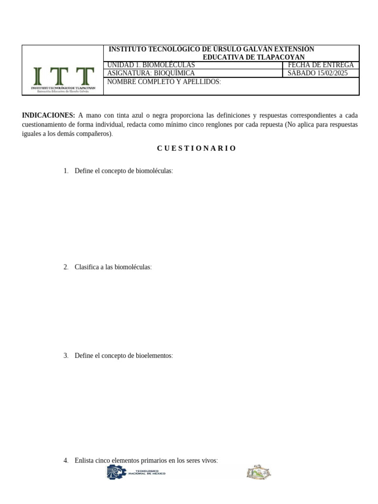 Cuestionario Biomol-Culas | PDF