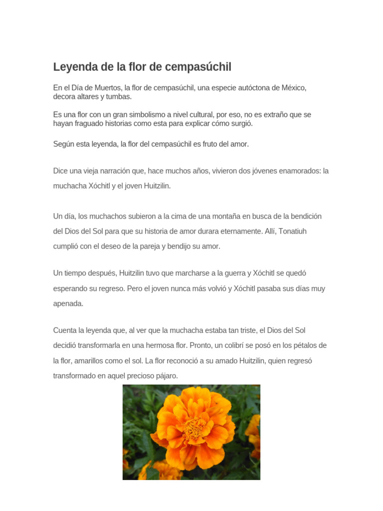 Leyenda de la flor de cempasúchil | PDF