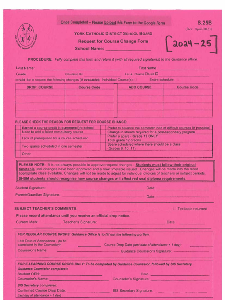 Course Change Form 2024-2025 | PDF