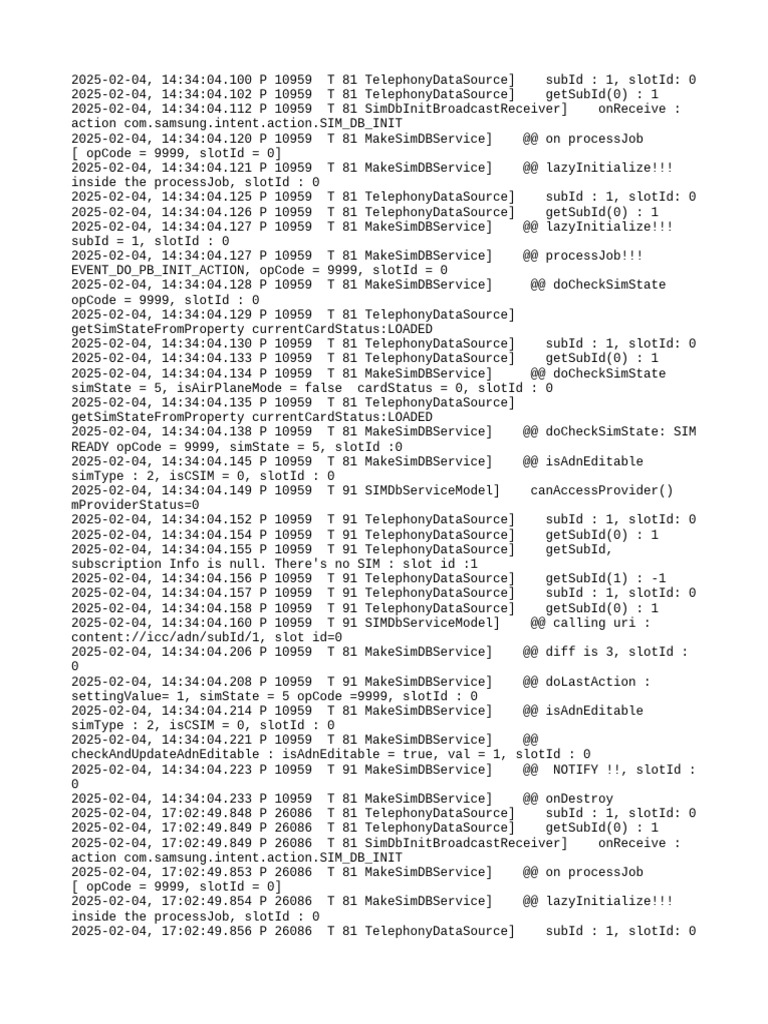 SIM Database Initialization Logs | PDF