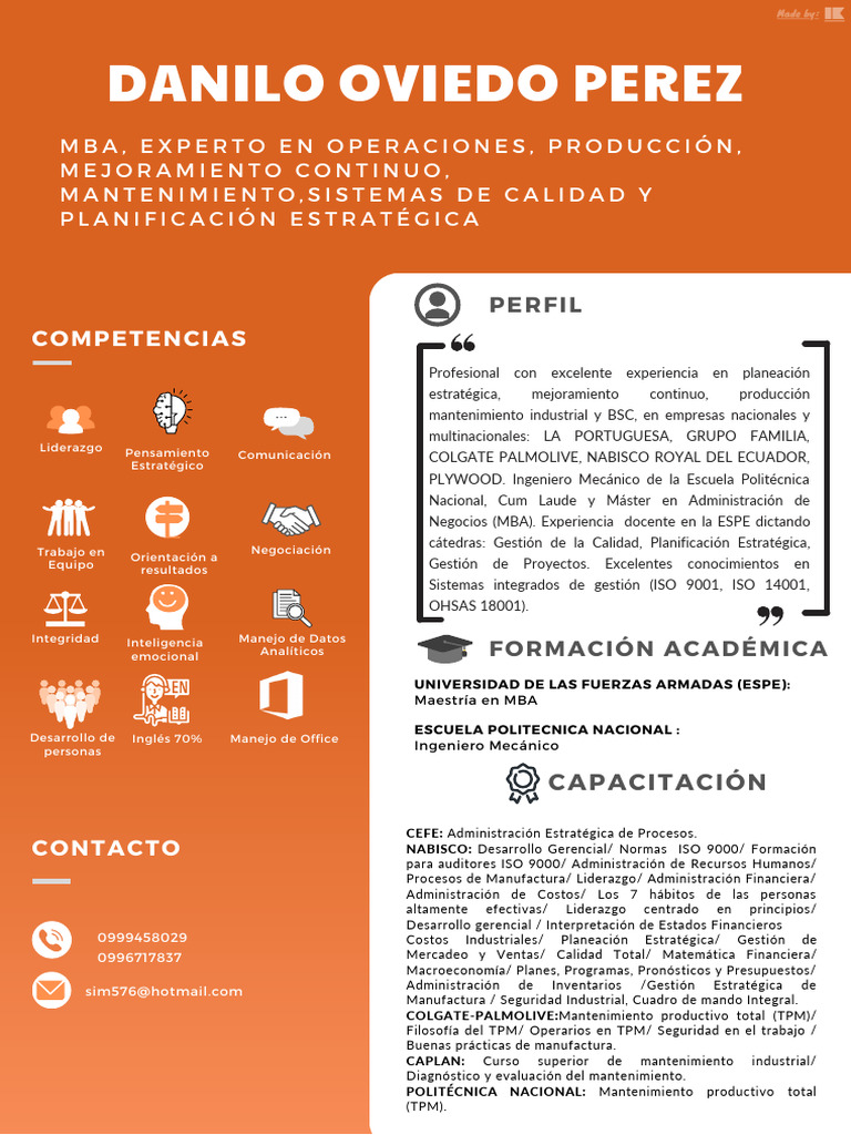 CV. Danilo Oviedo (4) | PDF | Planificación | Máster en Administración de Empresas