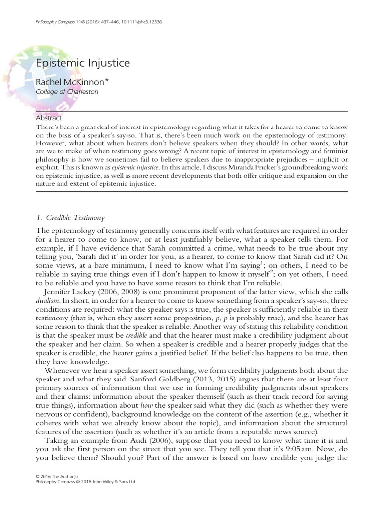 Epistemic Injustice - Rachel McKinnon | PDF | Epistemology
