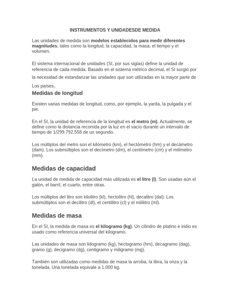 Unidades de Medida y Conversión SI | PDF | Litro | Cantidad