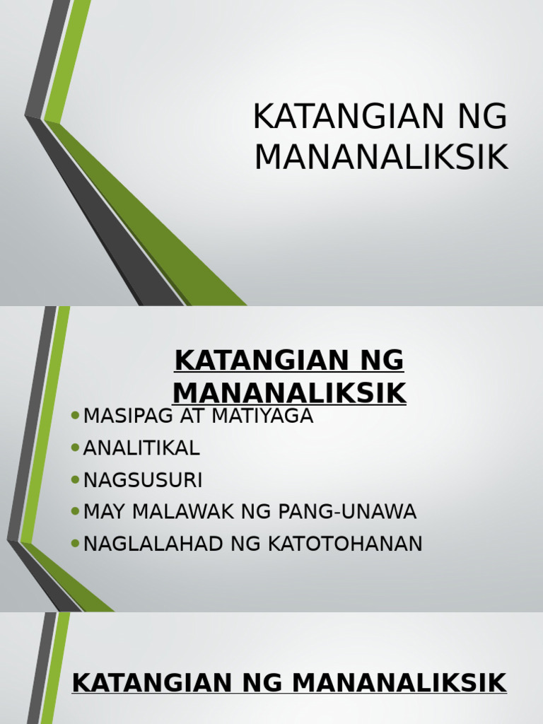 KATANGIAN NG MANANALIKSIK at Disenyo NG Pananaliksikpptx 1 | PDF