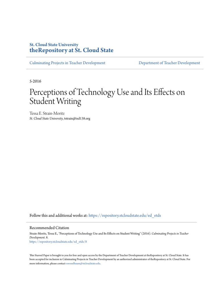 Perceptions of Technology Use and Its Effects On Student Writing | PDF ...