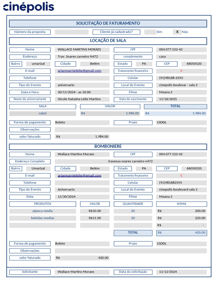 FICHA - EVENTO - Modelo CPF NOVA | PDF