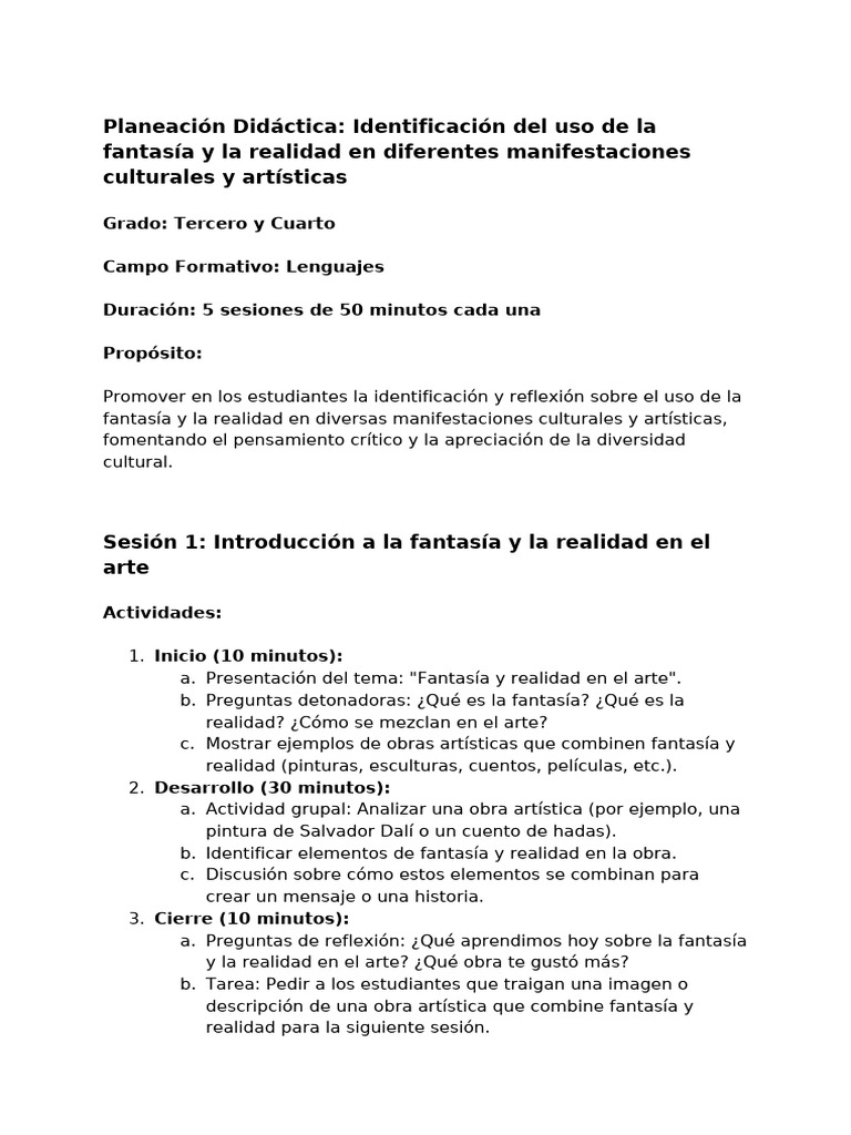 Identificación Del Uso de La Fantasía y La Realidad en Diferentes ...