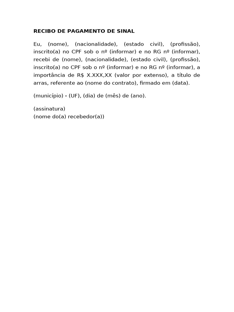 Recibo de Pagamento de Sinal | PDF