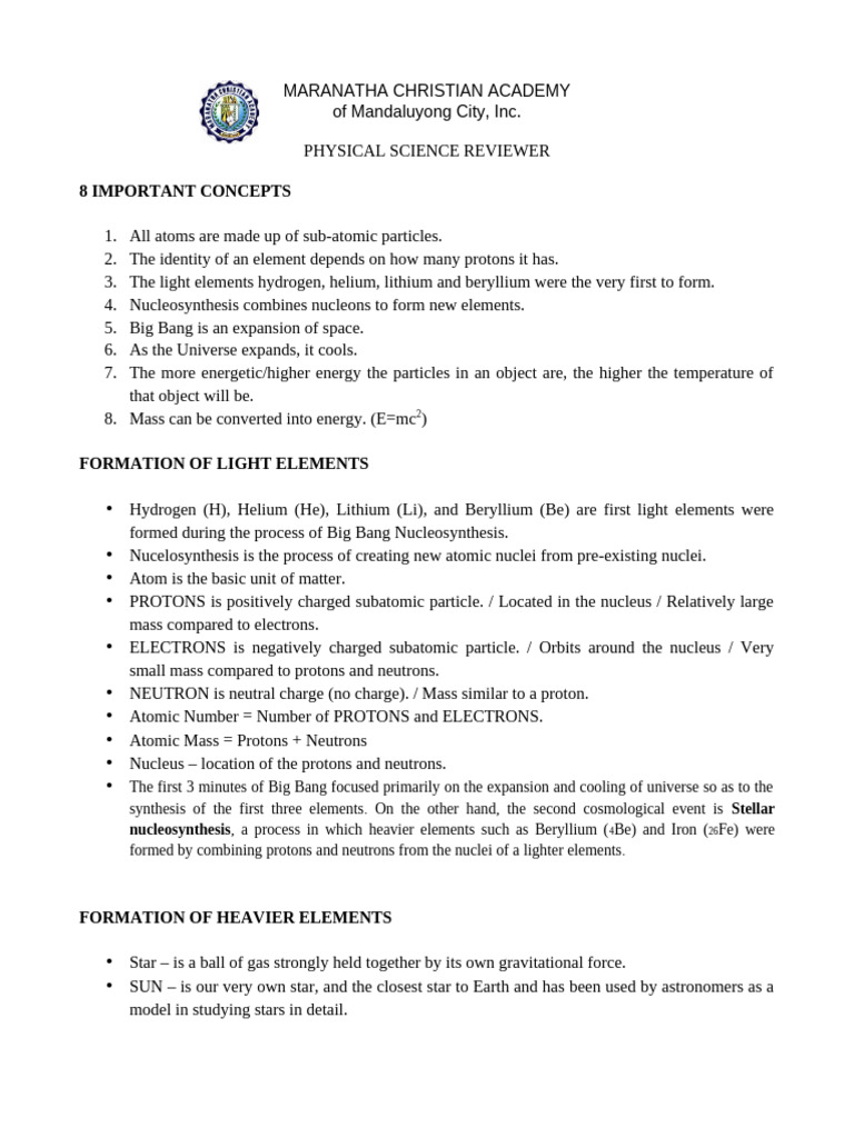 Physical Science Reviewer | PDF | Stars | Intermolecular Force