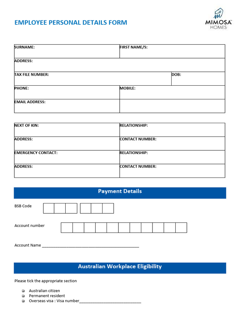 Employee Personal Details Form 2022 | PDF
