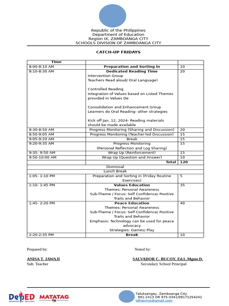 Zamboanga City Catch-Up Fridays Schedule | PDF | Behavioural Sciences ...
