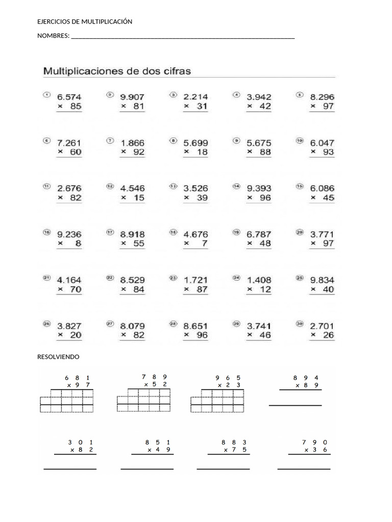 Ejercicios Prácticos de Multiplicación | PDF