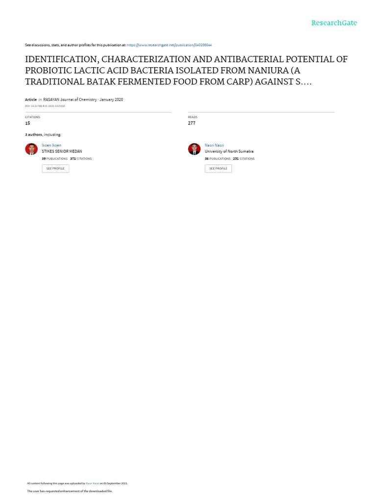 Identification Characterization and Antibacterial | PDF | Probiotic | Lactobacillus