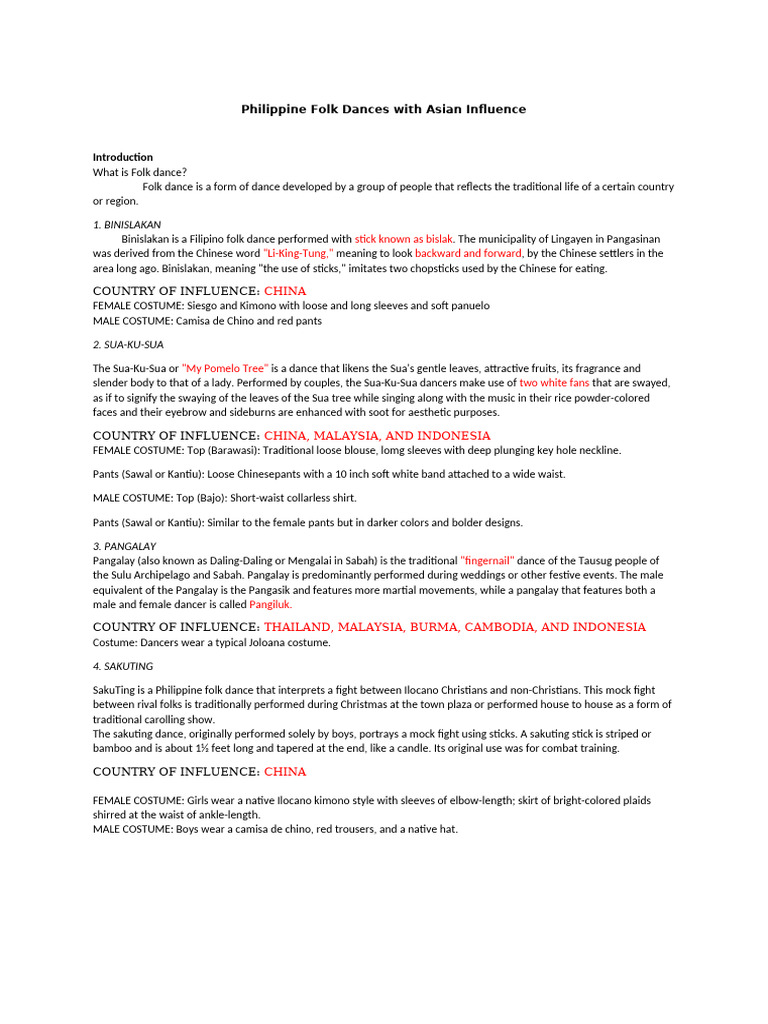 Philippine Folk Dances with Asian Influence- SPA8 | PDF | Dances | Clothing