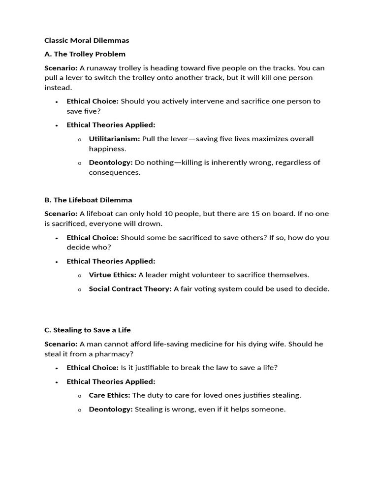 Classic Ethical Dilemmas Explained | PDF