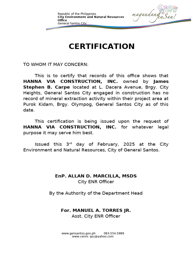 Cert. of No Extraction (HANNA2) | PDF
