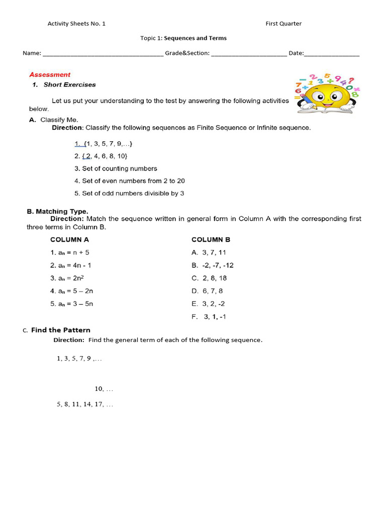 Activity Sheets: Sequences & Problem Solving | PDF