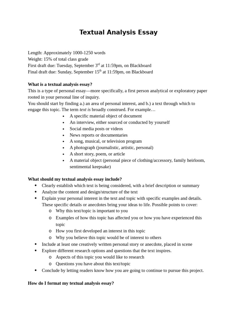 Assignment Sheet - Textual Analysis Essay | PDF | Essays | Human Communication