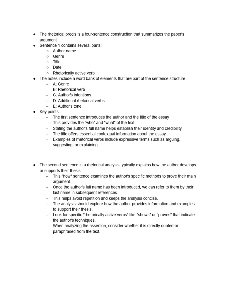 Rhetorical Precis Structure Guide | PDF