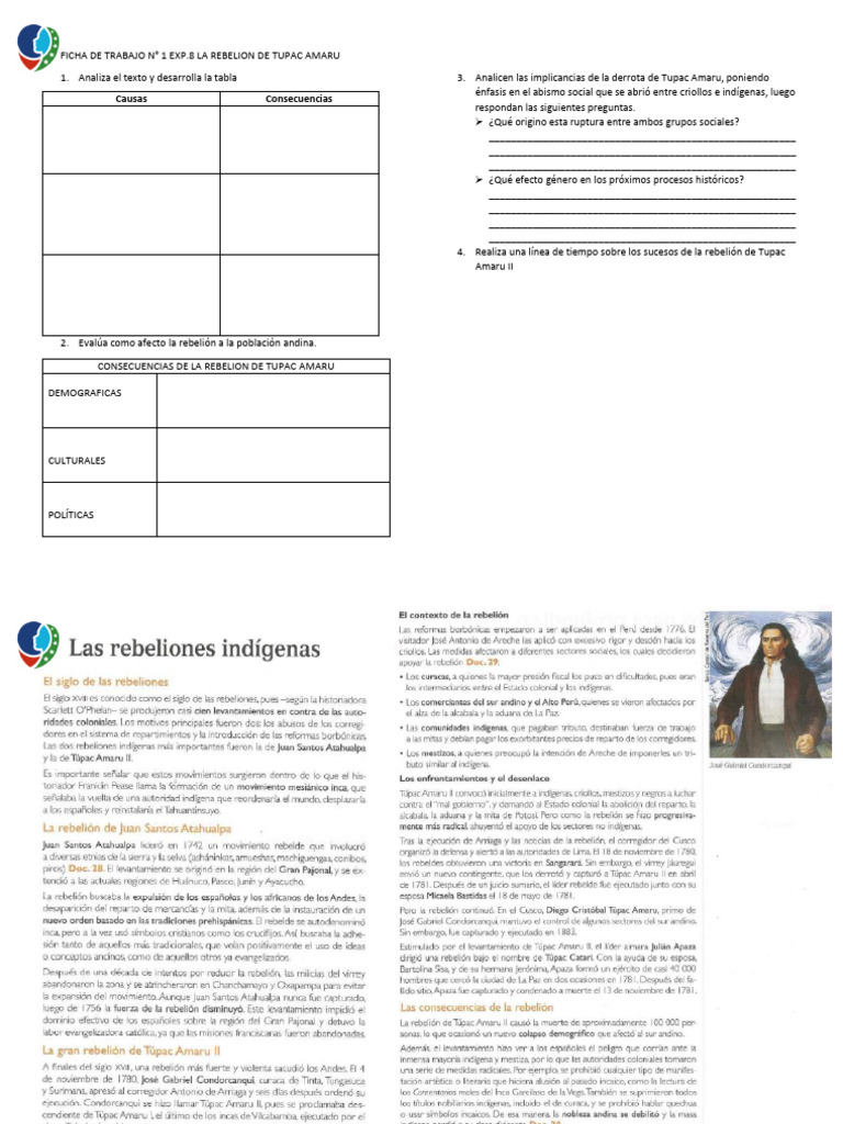 Ficha de Trabajo N 1 Exp 8 La Rebelion de Tupac Amaru | PDF
