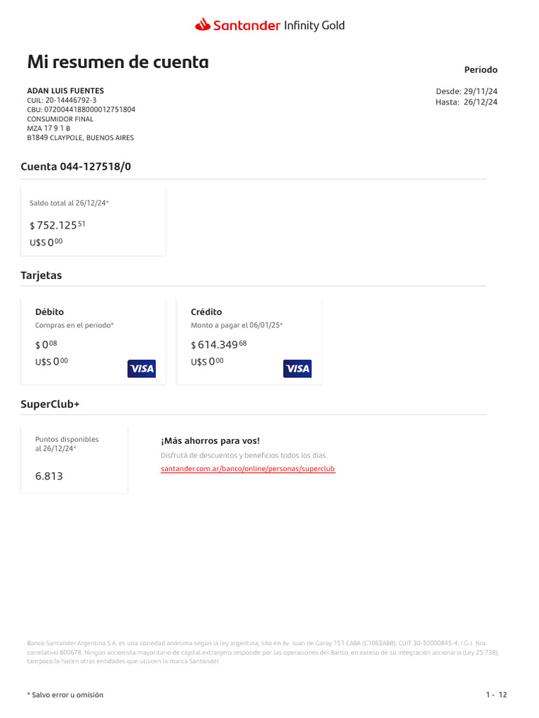 Resumen Cuenta Infinity Gold Santander | PDF | Seguro | Bancos
