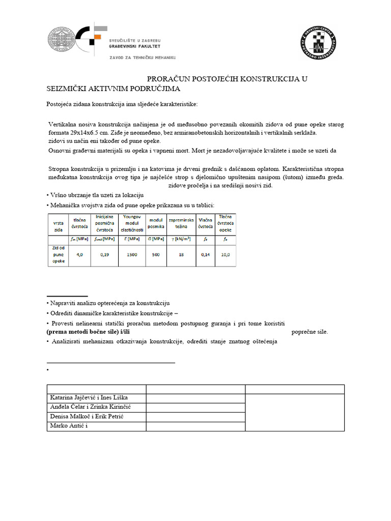 2024 - Seminar - Parametri - Zidana Zgrada | PDF