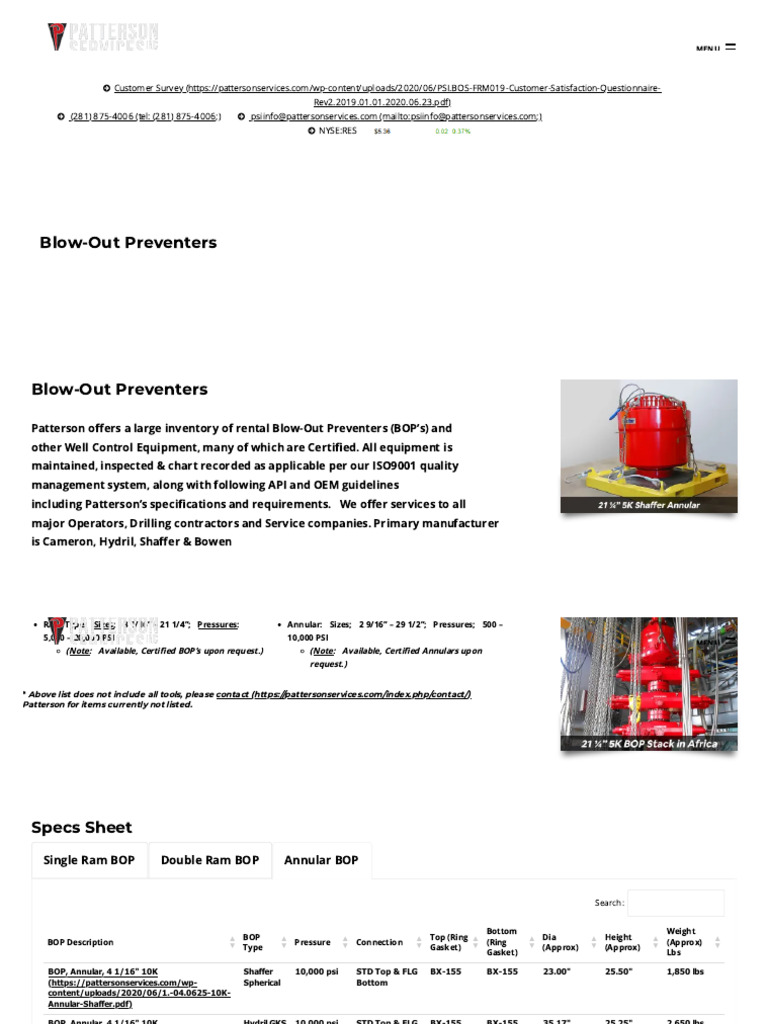 Blow-Out Preventers - Patterson Services Inc ANNULAR | PDF