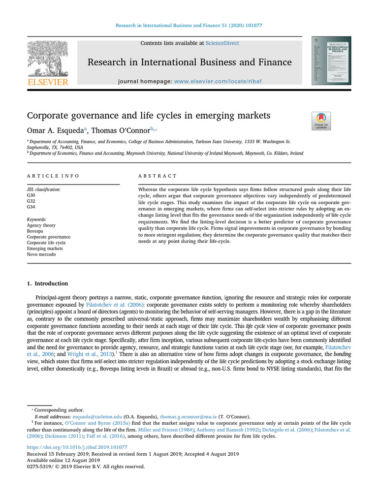 Corporate Governance and Life Cycles in Emerging Markets | PDF ...