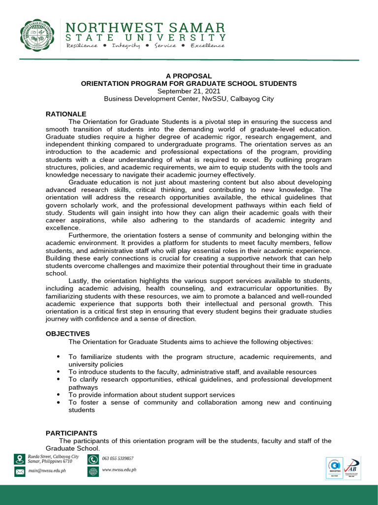 Proposal For Graduate School Orientation | PDF | Cognition | Learning