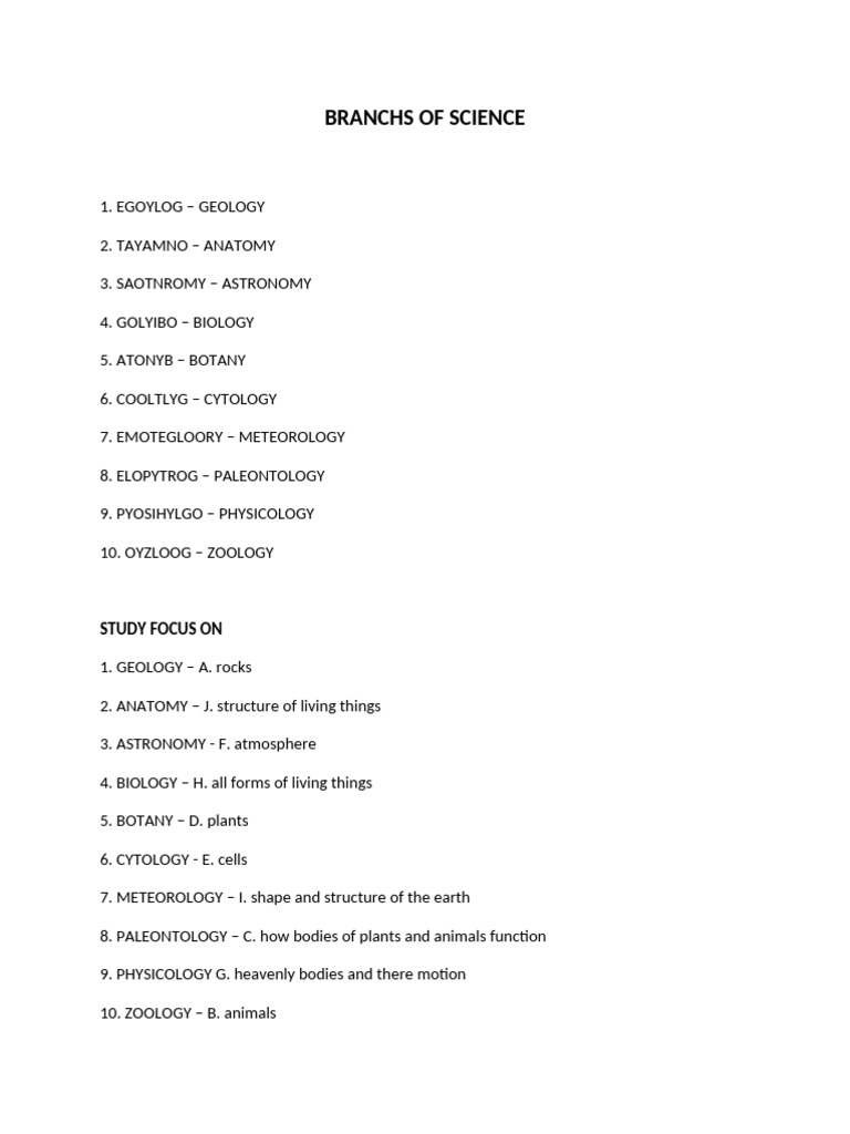 Science Branches for Grade 7 | PDF