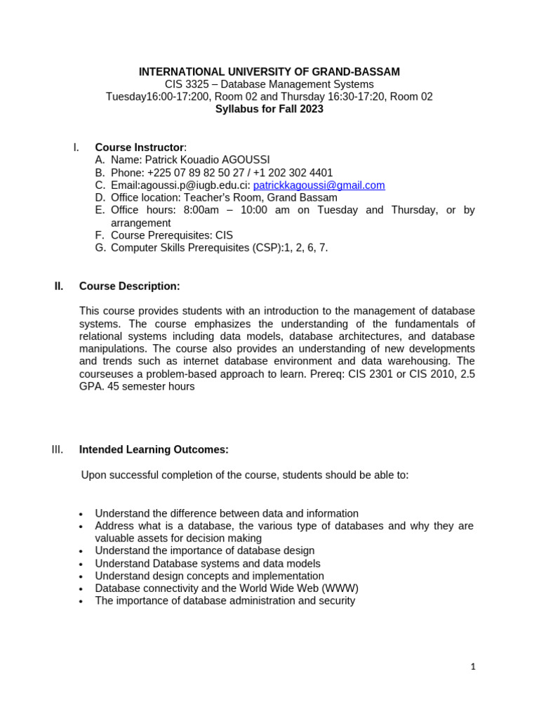 Database Management Systems Syllabus | PDF | Databases | Quiz