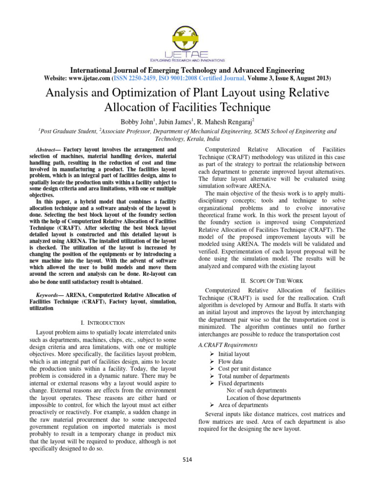 Analysis and Optimization of Plant Layout Using Relative Allocation of Facilities Technique ...