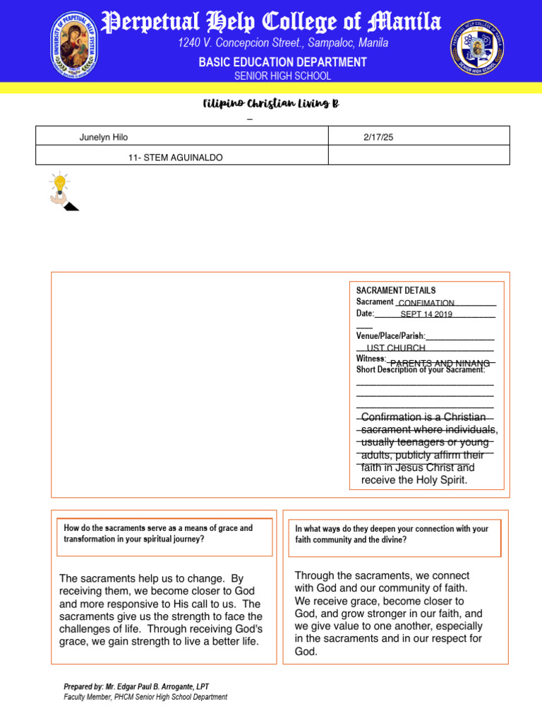 FCL B Activity 2 Make Way For Your Sacraments | PDF | Sacraments ...