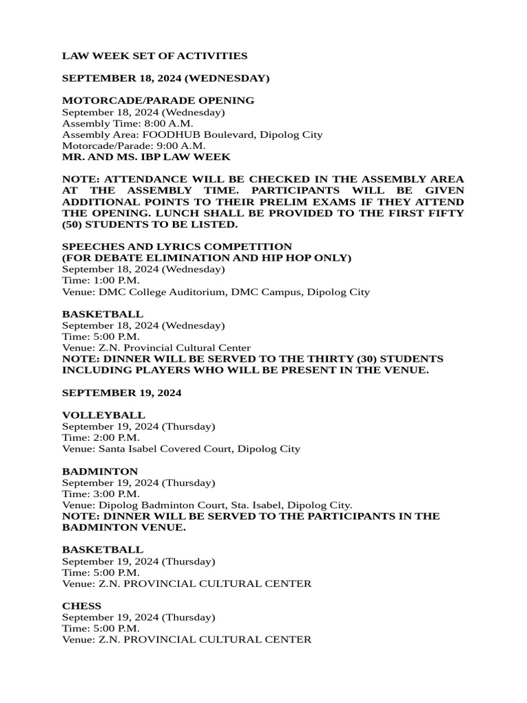 Law Week Activities Schedule 2024 | PDF