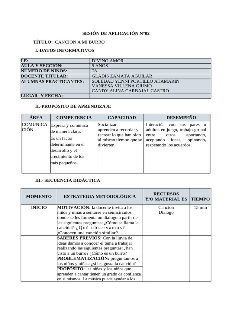 Actividad Musical: Canción a Mi Burro | PDF | Canciones | Aprendizaje