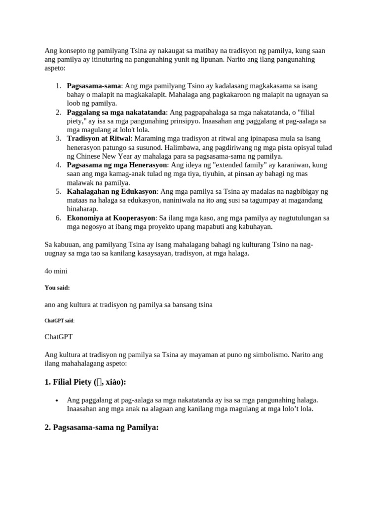 Ang Konsepto NG Pamilyang Tsina Ay Nakaugat Sa Matibay Na Tradisyon NG Pamilya | PDF