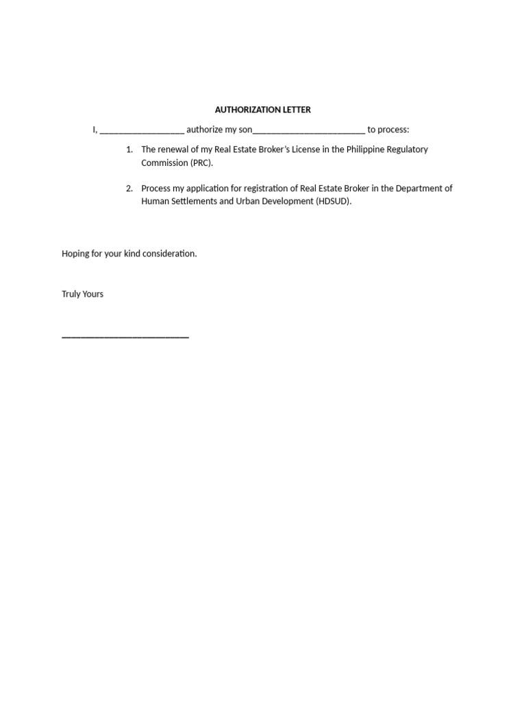 Authorization Letter For PRC | PDF