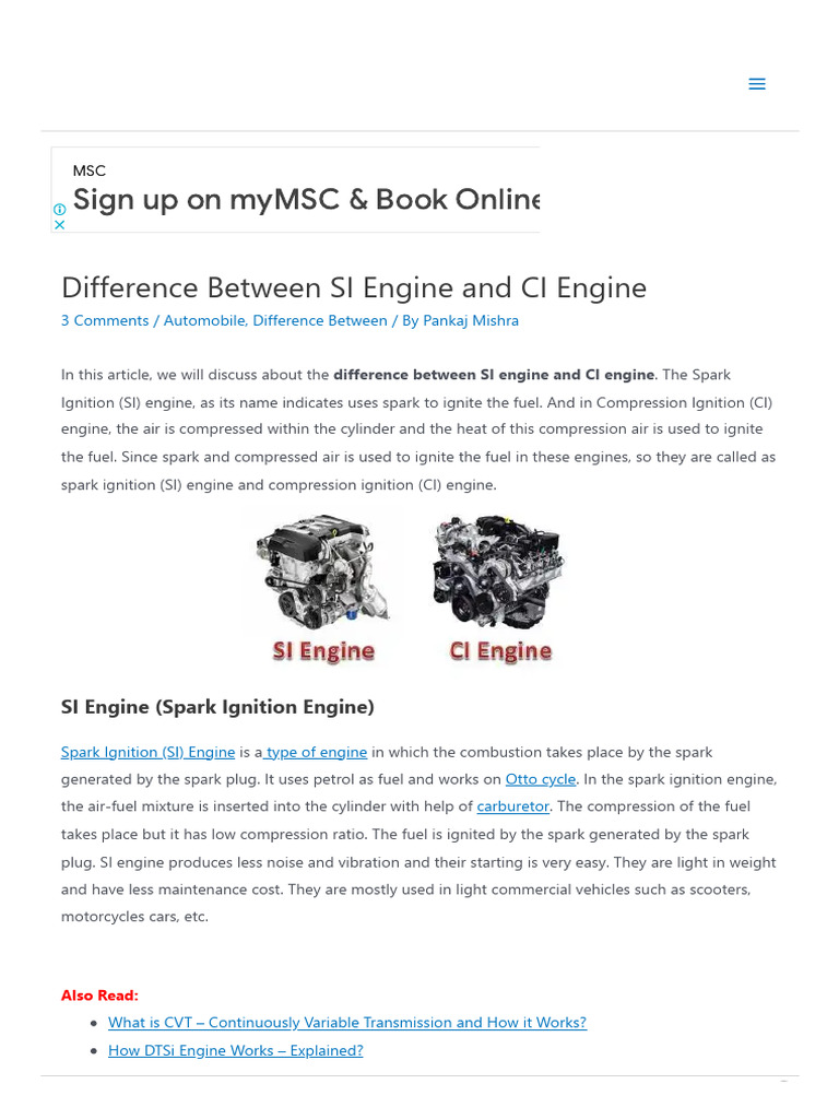 SI vs CI Engine: Key Differences Explained | PDF | Internal Combustion Engine | Diesel Engine