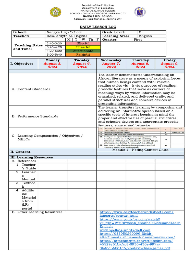 Q1 - M1 - DLP - Noting Context Clues | PDF | Reading Comprehension | Learning