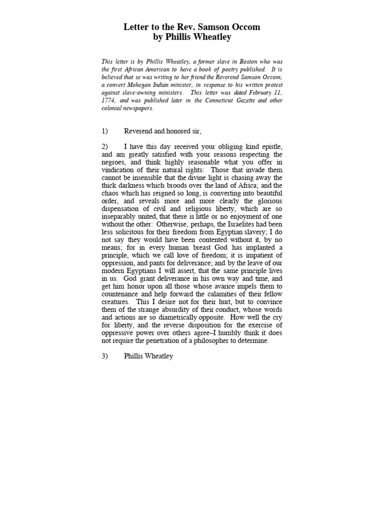 Wheatley, Letter To Occom | PDF