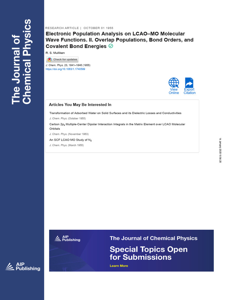 LCAO-MO Wave Function Overlap Analysis | PDF | Chemical Bond | Adsorption